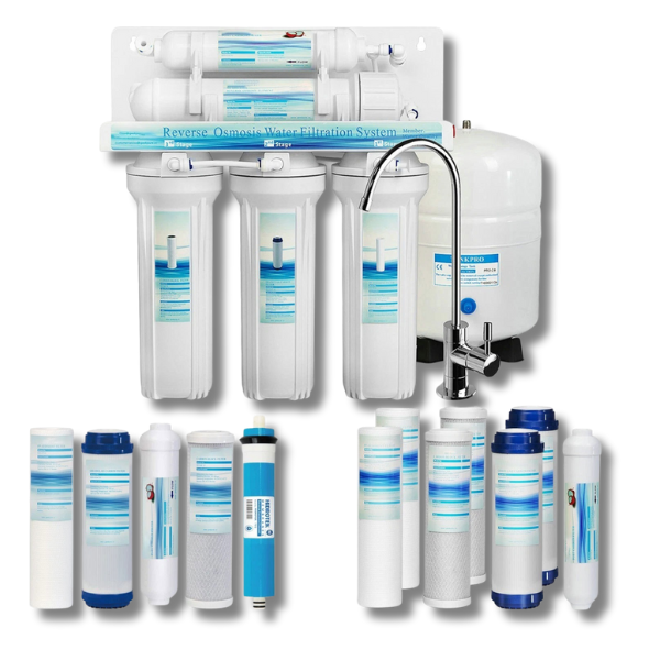5 Stage Reverse Osmosis Water Filter System with 7 Extra Filters - 75G ...