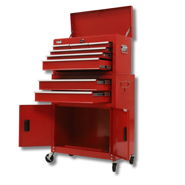 8 Drawer Tool Chest with 2-Door Toolbox Garage Organiser Set - Red ...
