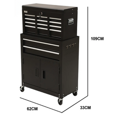 8 Drawer Tool Chest with 2-Door Toolbox Garage Organiser Set - Black ...